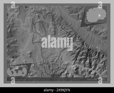 Negotino, municipality of Macedonia. Grayscale elevation map with lakes ...