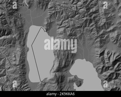 Ohrid, municipality of Macedonia. Grayscale elevation map with lakes ...