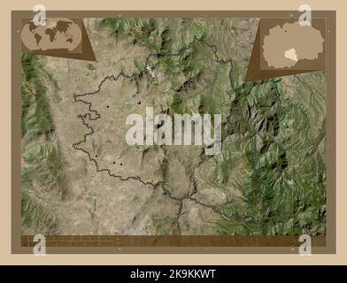 Prilep, municipality of Macedonia. Low resolution satellite map. Corner ...