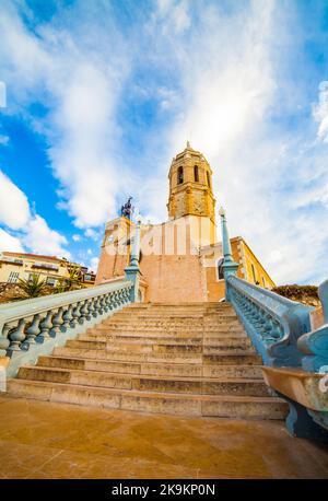 Views of Church of St. Bartholomew and Santa Tecla Sitges, Catalonia ...