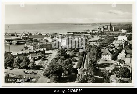 The railway station in Kalmar with Kalmar castle in the background ...