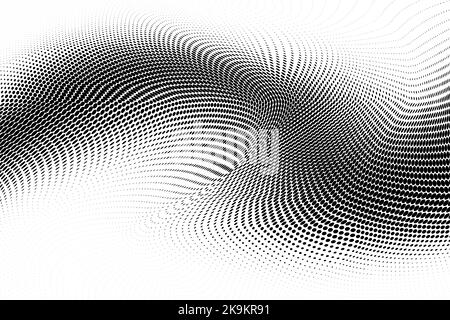 Abstract monochrome grunge wavy halftone pattern. Soft dynamic lines ...