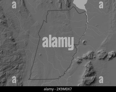 Balaka, district of Malawi. Elevation map colored in sepia tones with ...