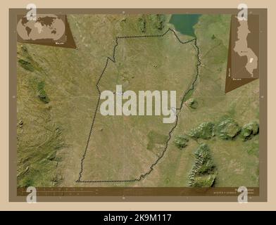 Balaka, district of Malawi. Low resolution satellite map. Locations of ...