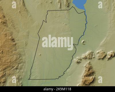 Balaka, district of Malawi. Colored elevation map with lakes and rivers ...