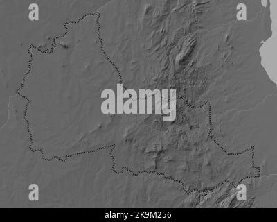 Dowa, district of Malawi. Grayscale elevation map with lakes and rivers ...