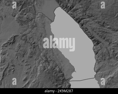Karonga, district of Malawi. Grayscale elevation map with lakes and ...