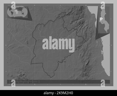 Kasungu, district of Malawi. Grayscale elevation map with lakes and ...