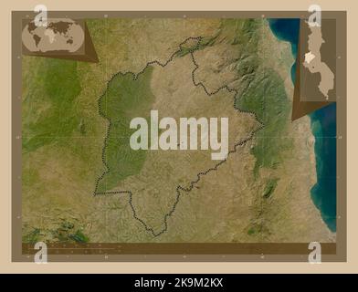Kasungu, district of Malawi. Low resolution satellite map. Corner ...