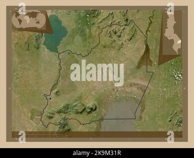 Machinga, district of Malawi. Low resolution satellite map. Corner ...