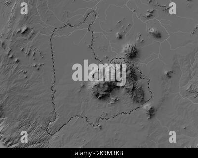 Mulanje, district of Malawi. Grayscale elevation map with lakes and ...