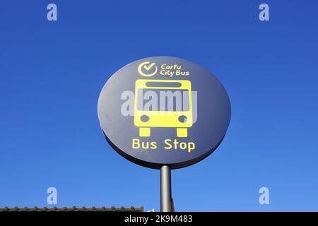 Sign, Corfu City Bus, Bus stop, Corfu, Greece Stock Photo - Alamy