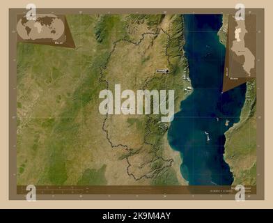 Mzimba, district of Malawi. Low resolution satellite map. Locations of ...