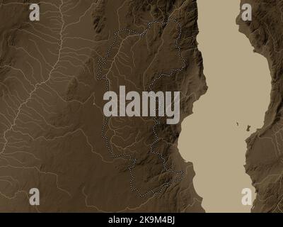 Mzimba, district of Malawi. Elevation map colored in sepia tones with ...