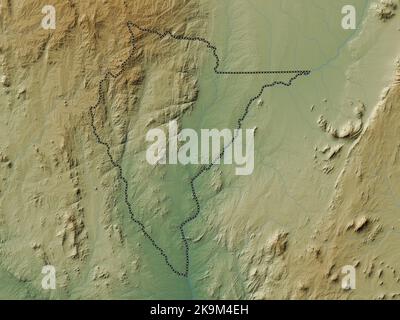 Neno, district of Malawi. Colored elevation map with lakes and rivers ...