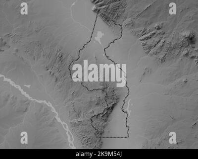 Nsanje, district of Malawi. Grayscale elevation map with lakes and ...