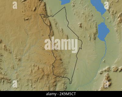 Ntcheu, district of Malawi. Colored elevation map with lakes and rivers ...