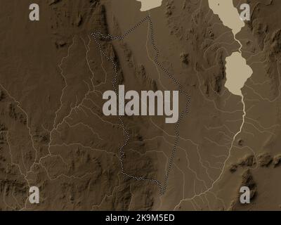 Ntcheu, district of Malawi. Colored elevation map with lakes and rivers ...