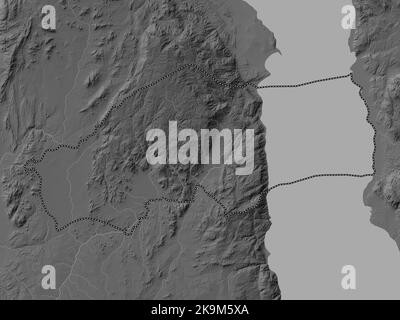 Rumphi, district of Malawi. Grayscale elevation map with lakes and ...