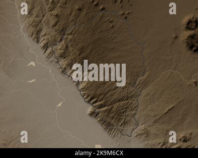 Thyolo, district of Malawi. Colored elevation map with lakes and rivers ...