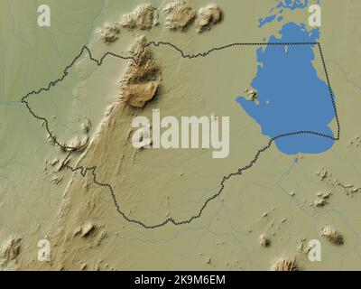 Zomba, district of Malawi. Colored elevation map with lakes and rivers ...