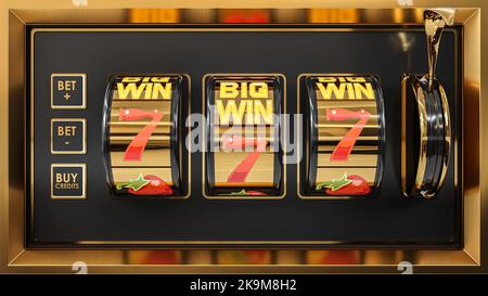777 Gold slot machine 3D render illustration isolated on white ...