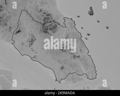 Johor, state of Malaysia. Grayscale elevation map with lakes and rivers ...