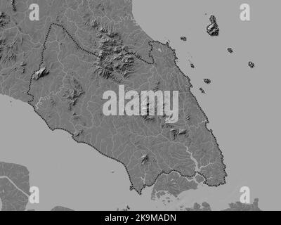 Johor, state of Malaysia. Elevation map colored in sepia tones with ...