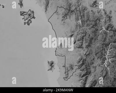 Kedah, state of Malaysia. Grayscale elevation map with lakes and rivers ...