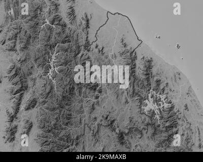 Kelantan, state of Malaysia. Grayscale elevation map with lakes and ...