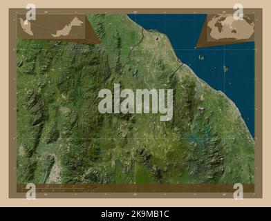 Kelantan, state of Malaysia. Low resolution satellite map. Locations ...