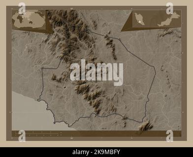 Negeri Sembilan, state of Malaysia. Colored elevation map with lakes ...