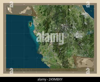 Perak, state of Malaysia. High resolution satellite map. Locations of ...