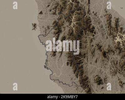 Perak, state of Malaysia. Colored elevation map with lakes and rivers ...