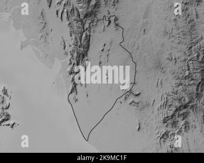 Perlis, state of Malaysia. Grayscale elevation map with lakes and ...