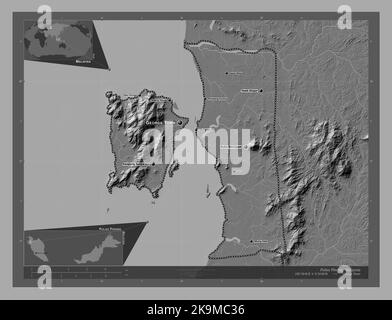 Pulau Pinang, state of Malaysia. Bilevel elevation map with lakes and ...