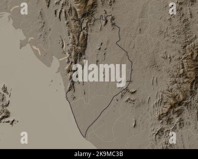 Perlis, state of Malaysia. Colored elevation map with lakes and rivers ...