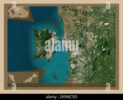 Pulau Pinang, state of Malaysia. Low resolution satellite map. Corner ...