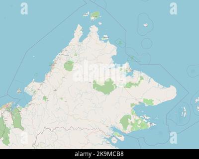 Sabah, state of Malaysia. Open Street Map. Locations and names of major ...