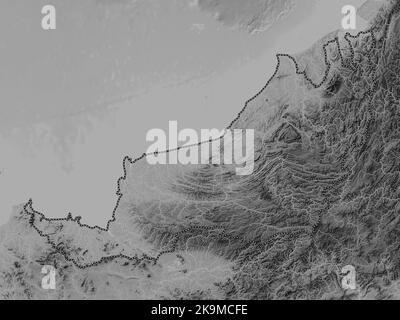 Sarawak, state of Malaysia. Grayscale elevation map with lakes and ...