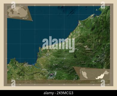 Sarawak, state of Malaysia. High resolution satellite map. Locations of ...