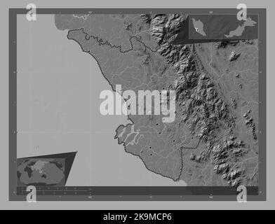 Selangor, state of Malaysia. Bilevel elevation map with lakes and ...