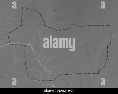 Gao, region of Mali. Grayscale elevation map with lakes and rivers ...