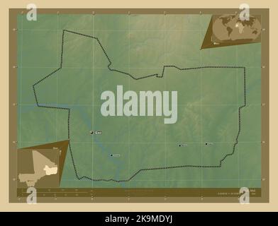 Gao, region of Mali. Colored elevation map with lakes and rivers Stock ...