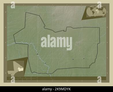 Gao, region of Mali. Colored elevation map with lakes and rivers ...