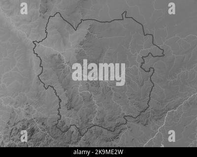 Kayes, region of Mali. Grayscale elevation map with lakes and rivers ...