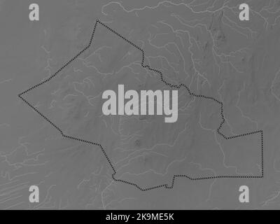 Kidal, region of Mali. Grayscale elevation map with lakes and rivers ...