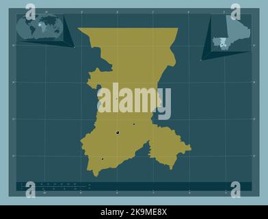 Koulikoro, region of Mali. Solid color shape. Corner auxiliary location ...