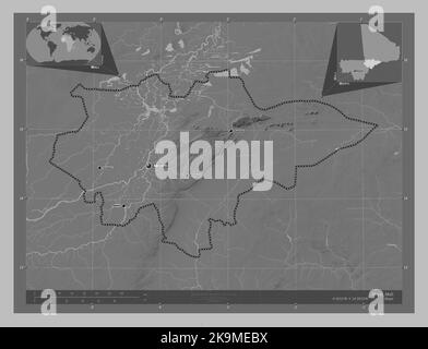 Mopti, region of Mali. Grayscale elevation map with lakes and rivers ...