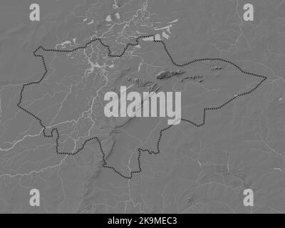 Mopti, region of Mali. Elevation map colored in sepia tones with lakes ...